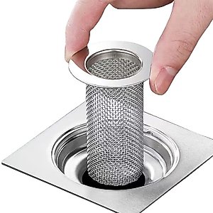 Resdenio Bathroom Sink Drain Strainer Stainless Steel, 2 Pack Floor Drain Filter Mesh Basket Filter Hair Trap Anti-Clog Slag Strainer - Large Wide Rim 2.16" Diameter