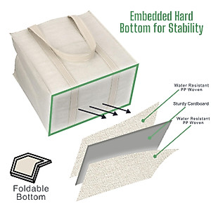 VENO 4 Pack Reusable Grocery Bags w/ Hard Bottom, Heavy-Duty Shopping Bags for Shopping Cart (Beige, 4 Pack)