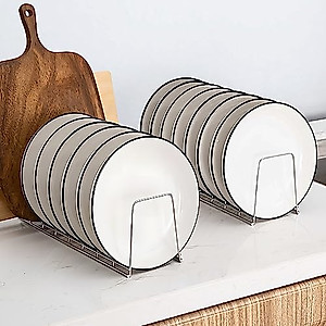 POUYRBA Pot Lid Organizer, 2pcs Silver Plate Pot Bowl Lid Rack Holder Rest Plates Organizer for Kitchen Cabinets File Folder Rack for Plates Pots Bowls Cutting Boards Reusable Containers and Books