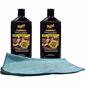 Meguiar's Gold Class Rich Leather Cleaner & Conditioner (14 oz.) Bundle with Microfiber Cloth (3 Items)