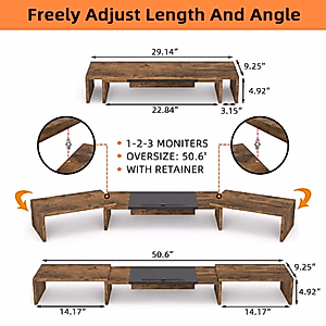 WESTREE Triple Dual Monitor Stand Riser, Extra Long Monitor Stand for 1~2~3 Monitors, Monitor Stand with Length and Angle Adjustable, 3 Shelf Desktop Storage Riser for Monitor Computer Screen Laptop