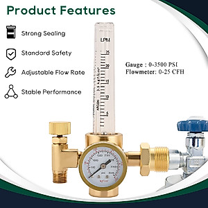 ATPEAM Argon Gas Regulator Flowmeter 0-25lpm CGA-580 for TIG Welder Machine Full Copper Gas Values Welding Accessory for Tig Welding machine