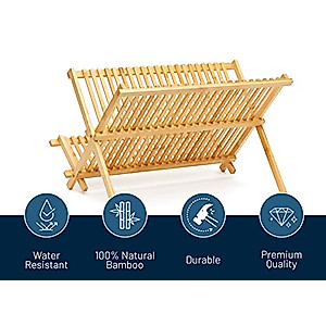 RoyalHouse Premium Natural Bamboo Dish Rack, Collapsible Dish Drainer, Foldable and Compact Dish Drying Rack for Kitchen Counter