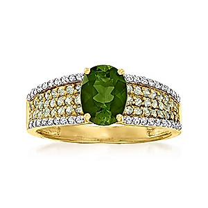 Ross-Simons 1.20 Carat Green Tourmaline.40 ct. t.w. Green Sapphire and .16 ct. t.w. Diamond Ring in 14kt Yellow Gold. Size 9