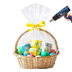 LazyMe Basket Cellophane Shrink Bags, 24x30 inch, Shrink Wrap Bags Large, Clear (5Pcs)