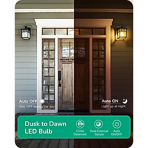 EDISHINE Dusk to Dawn Light Bulbs Outdoor, A19 LED Light Bulb 2700K Warm White, 9W Equivalent 60W, Automatic On/Off, Dual External Sensor, 800LM Bright Light Bulb, E26 Base, 4 Pack, UL Listed
