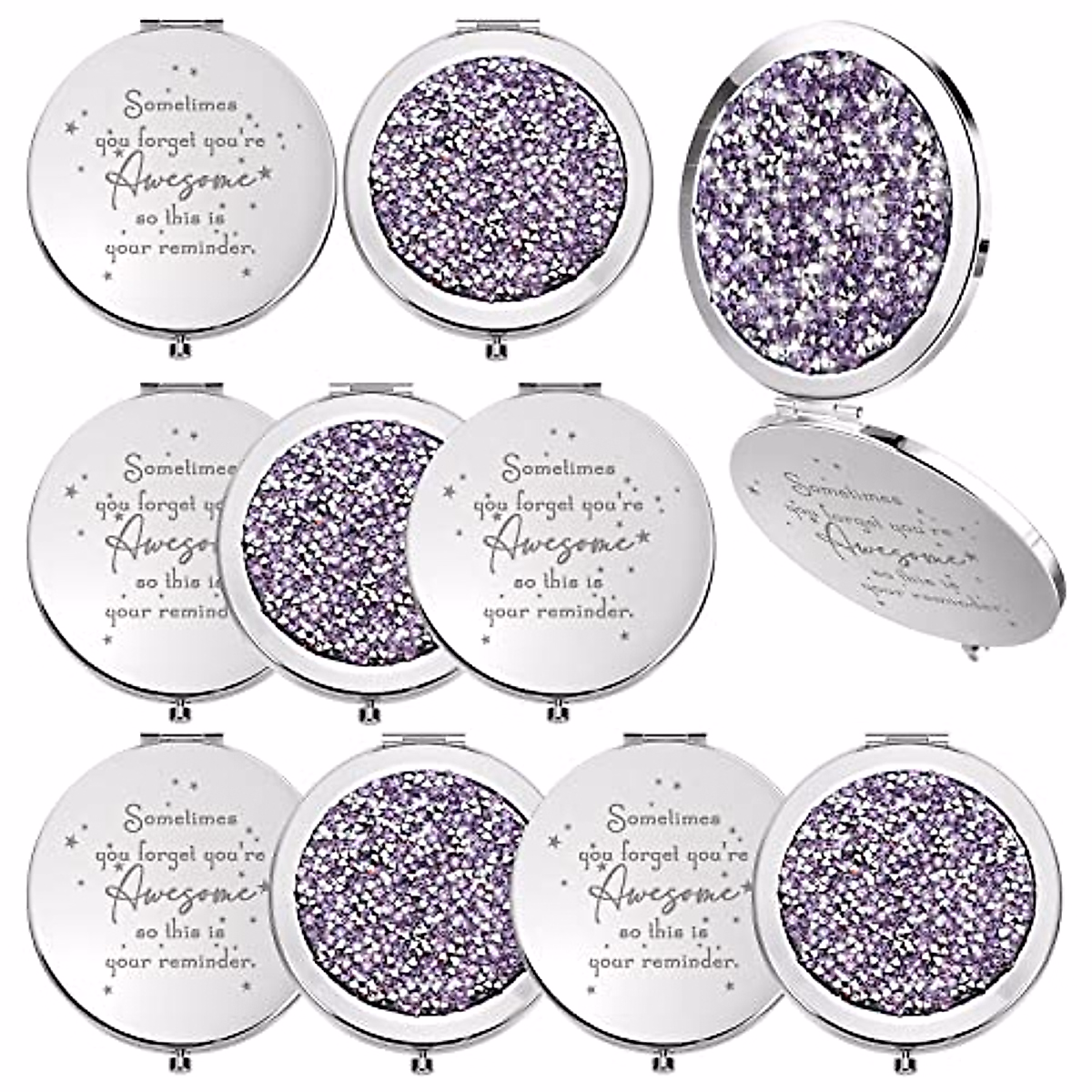 Roowest 10 Pcs Inspirational Compact Mirror Sometimes You Forget You're Awesome Appreciation Thank You Gifts for Women Employee Coworker Staff Magnifying Pocket Mirror (Light Purple)
