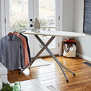 Household Essentials Wide Mega Ironing Board 4-Leg, Steel Top Pressing Station, Heat-Resistant Fiber Pad and Cotton Cover, Silver Frame