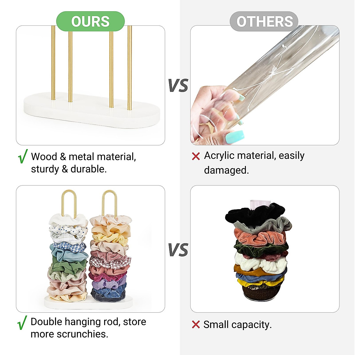 Dahey Scrunchie Holder Hair Tie Organizer Stand 2 Tier Metal Scrunchies Organizer Modern Hair Accessories Organizer Storage Display 50-70 Scrunchies Jewelry Scrunchy Holder for Girls, Gold