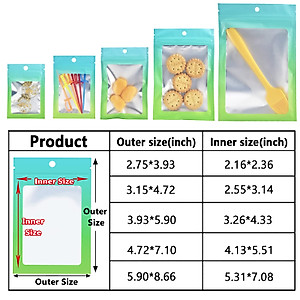 ODDIER 100pcs Foil Mylar Resealable Zipper Bag,5 Size Holographic Bags Slider Seal Technology Freezer Grip Food Containers Organization，Reusable Bags for Packaging Products