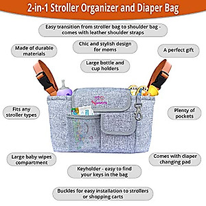 MySweetots All-in-1 Baby Stroller Organizer | Large Cup Holders, Plenty of Pockets, Key Holder, Wipes Pocket, Bonus Leather Strap | Multipurpose Baby Bag for Busy Parents | Free Diaper Changing Pad!!