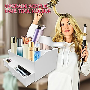 Hair Tool Organizer, Acrylic Hair Dryer Holder with 2 Drawers Hair Product Organizer for Bathroom Countertop Hair Styling Accessories & Hot Tool Organizer for Blow Dryer,Flat Irons, Curling Iron