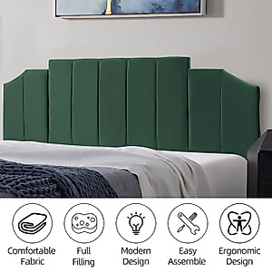 Finnhomy Velvet Upholstered King Size Headboard, Modern Vertical Channel Design, Adjustable Height from 42” to 46” Head Board, Jade