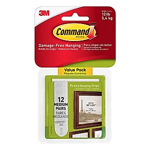 Command Medium Picture-Hanging Strips, White, 24-Sets