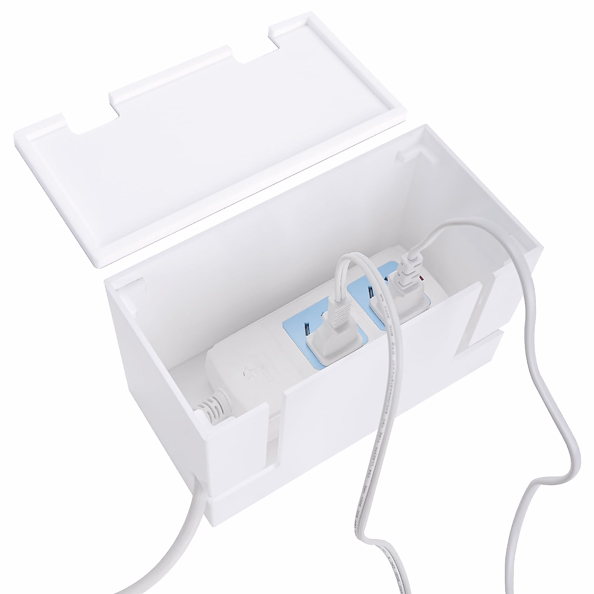 Linkidea Bathroom Electric Toothbrush and Razor Cable Organizer Box, Vanity Hide Cord Organizer with Charger and Power Strip Storage Box, Keep Countertop Clean (White)