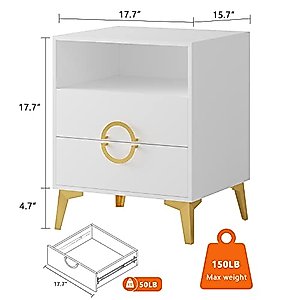 Gurexl Nightstand with 2 Drawers for Bedroom Furniture, Modern End Side Table Side Bed Table with Sliding Drawer & Open Storage