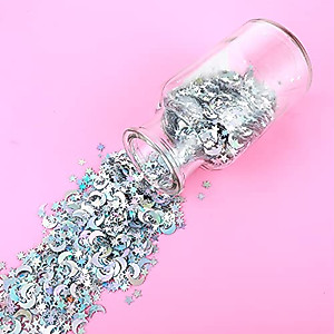 Prasacco 60g Glitter Star and Moon Table Confetti, Stars Moon Confetti Laser Sequins for Party Decoration Metallic Glitter Foil Confetti Sequin Star Moon Scatter for Birthday Wedding Party DIY