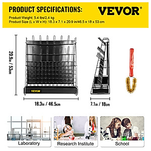 VEVOR Drying Rack for Lab 90 Pegs Lab Glassware Rack Steel Wire Glassware Drying Rack Wall-Mount/Free-Standing Detachable Pegs Lab Glass Drying Rack Black Cleaning Frame for School Laboratory Utensils