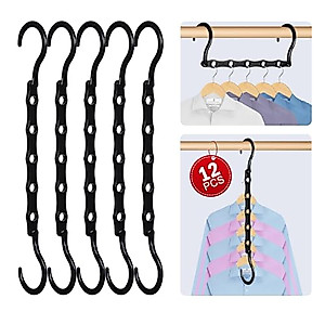 UniqNest Magic Hangers Space Saving 12 Pack, Multifunction Closet Clothes Hanger Organizer and Storage, 5 Holes Closet Space Savers Hanger Stacker for Small Space Organization