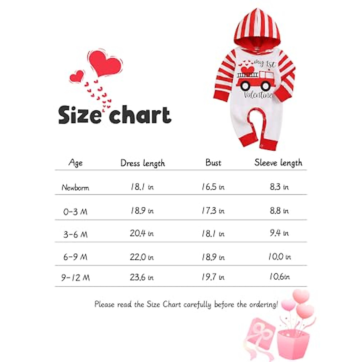 TUEMOS baby-girls Newborn Easter My 1St Letter Rabbit Stripe Hoodie Romper Outfit, Valentine-b, 0-3 Months