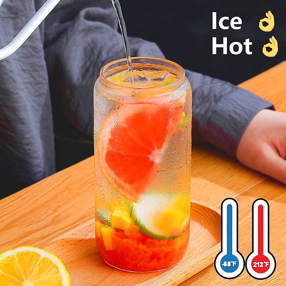 Euchinghea Glass Tumbler with Straw And Lid - 16oz Drinking Glasses 4pcs Set - Iced Coffee Cups With Lids And Straw,Boba Cup,Beer Can Glass,Cute Coffee Cups