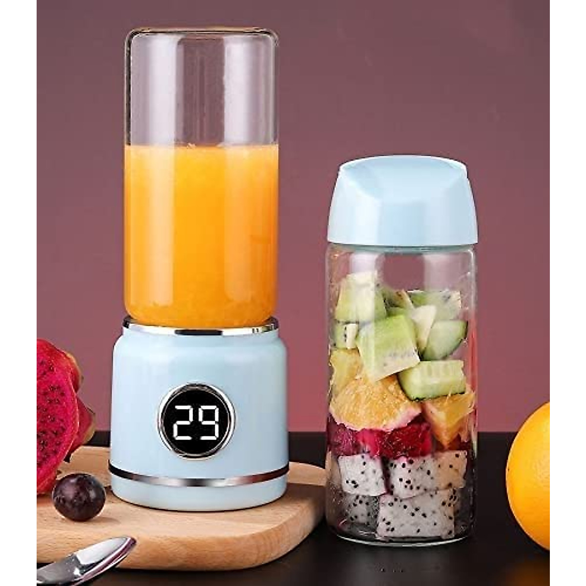 MXJCC Personal Blender Cup, Portable Blender for Shakes and Smoothies, Luium Mini Blender USB Rechargeable, with 6 Blades for Travel, Kitchen, Gym, Office (Color : Pink)