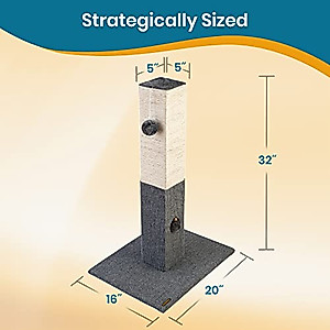 PAWBEE - 32" Cat Scratching Post - Tall Cat Scratching Posts for Indoor Cats - Sisal Rope Cat Scratchers - Cat Scratch Post for Small & Large Cats - Cat Post Tower with Jingle Bell Toy - Cat Scratcher