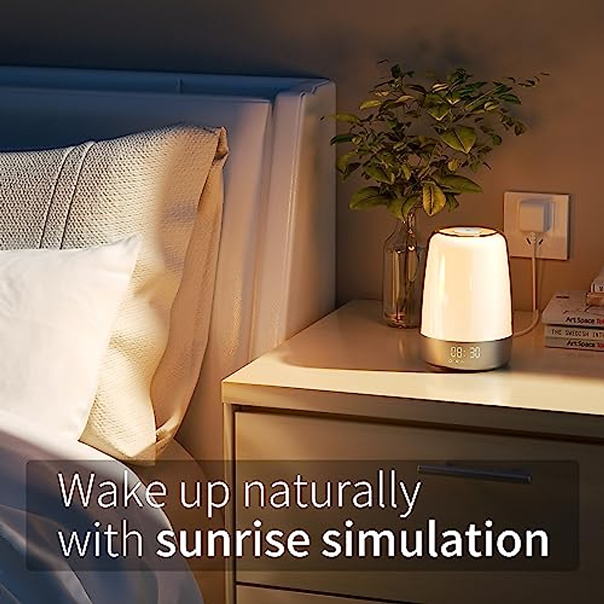 Vicsoon Sunrise Alarm Clock, Night Light Wake up Light with Sunrise Simulation, Dimmable Touch Bedsides Lamp 6 RGB Colors 5 Nature Sounds for Bedrooms