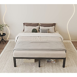 ROIL 14 inch Full Size Bed Frames with Wood Slats - 3500lbs Heavy Duty No Box Spring Needed Platform, Mattress Stoppers Double Metal Noise Free Bedframe with Headboard Hole