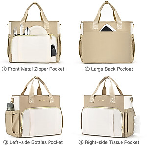 DTBG Lunch Bag Women - Stylish & Insulated Wetproof Lunch Tote Bag - Newest Gifts with Multi-Pockets, Removable Strap - Leakproof Reusable Lunch Box Ideal for Work, Picnics - Beige
