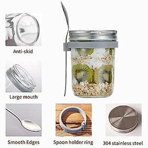 Overnight Oats Jars, 500ml Oatmeal Container, Overnight Oats Container, Jars For Overnight Oats With Measurement Marks Reusable Cups, Mason Jars For Overnight Oats, Large Capacity Airtight Oatmeal