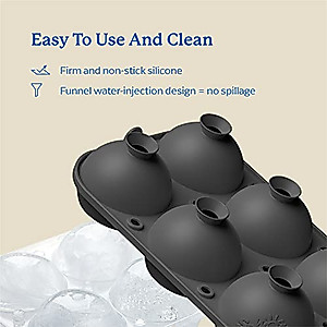 Samuelworld Large Ice Ball Maker with Lid, 6 x 2.5 Inch Ice Balls - Food Grade, Easy To Fill Round Silicone Ice Tray, Perfect Spheres Craft Ice Maker for Whiskey, Cocktails, Gifting - Grey