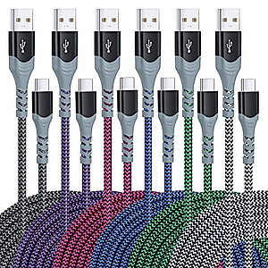 USB Type C Cable 10ft Fast Charging, Pofesun (6Pack 10ft) USB-A to USB-C Charge Braided Cord Compatible with Samsung Galaxy S10 S10E S9 S8 S20Plus Note 10 9 8,Moto Z-Black,White,Blue,Green,Purple,Rose