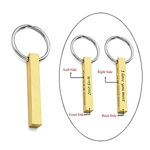 Enni of York Personalized Keychain Stainless Steel Men Custom 3D Bar Keychain Fathers Silver