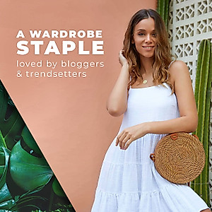 Novum Crafts Round Rattan Bag for Women - Handmade Ata Wicker Woven Purse - Circle, Square, Oval Brown Straw Boho Bags