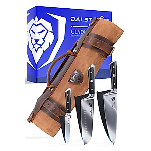 Dalstrong Gladiator Series Elite 3-Piece Knife Set W/Nomad Roll Bag & Individual Sheaths - Chef Essentials - Chef Knife, Santoku Knife, Paring Knife - G10 Handle - High Carbon German Steel