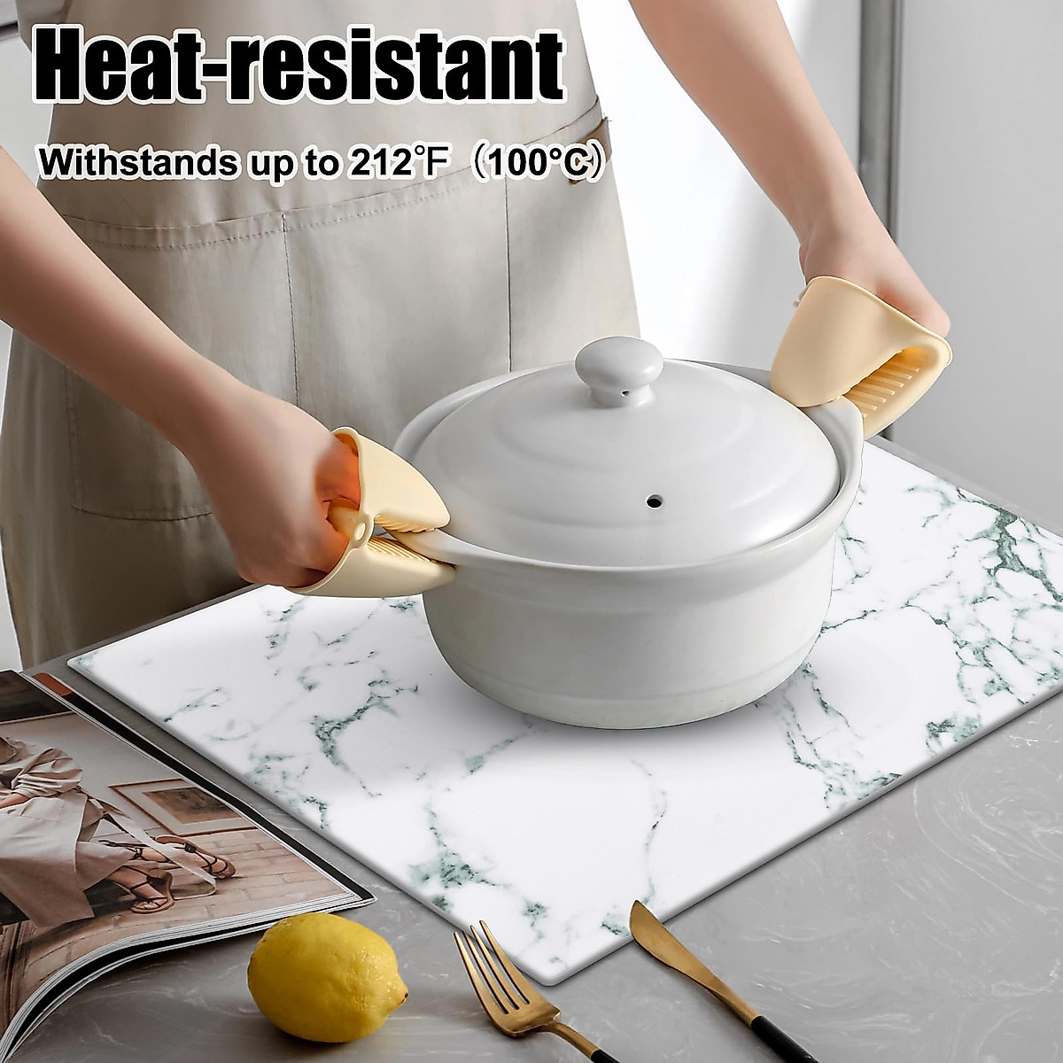 Homaxy Faux Leather Heat Resistant Placemats for Dining Table Set of 6, Waterproof Wipeable Washable PU Table Mats, Easy to Clean Anti-Slip Place Mats, 11.8" x 17", Marble