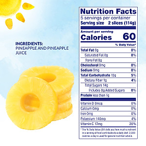 Dole Canned Fruit, Pineapple Slices in 100% Pineapple Juice, Gluten Free, Pantry Staples, 20 Oz, 12 Count, Packaging May Vary
