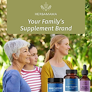 HERBAMAMA Brain Support Capsules - 1400mg Energy and Brain Support Supplement for Adults with Bacopa, Panax Ginseng and Ginkgo Biloba - Vegan, Non-GMO Focus Supplement, 100 Caps