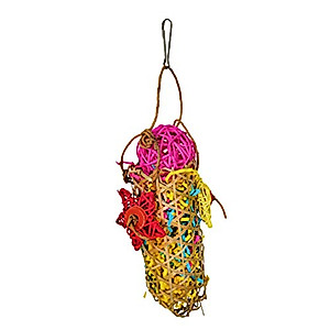 POPETPOP Bird Toy Shredder,2Pack Parrot Shredding Toys Bamboo Shredder Foraging Shredding Hanging Toy Gravel Paper for Bird Cage African Greys Parakeet Cockatiels Chewing Toys