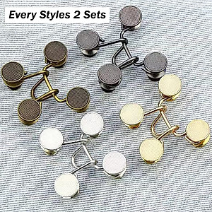 48 Pieces Adjustable Waist Buckle Extender Set, 8 Set 4 Style Jean Button Pins No Sewing Required Pants Clips for Waist, Pant Waist Tightener for Jeans Dress Perfect Fit Instant Button (Stylish Style)