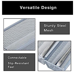 Smart Design 3 Compartment Drawer Organizer - Steel Metal Mesh Tray - Makeup Tray, Vanity, Utensils, Silverware Storage Bin - Kitchen - Silver