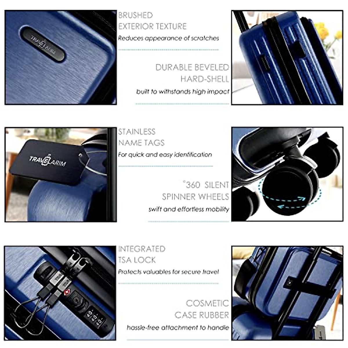 TravelArim 20 Inch Carry On Luggage 22x14x9 Airline Approved, Carry On Suitcase with Wheels, Hard-shell Carry-on Luggage, Navy Small Suitcase, Hardside Luggage Carry On with Cosmetic Carry On Bag