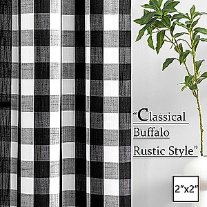Jubilantex Black White Buffalo Check Semi Sheer Curtain Panels Gingham Plaid Textured Curtains Drapery,Farmhouse Grommet Window Drapes for Living Room Bedroom Kids Room,2 Panels,40"x63"