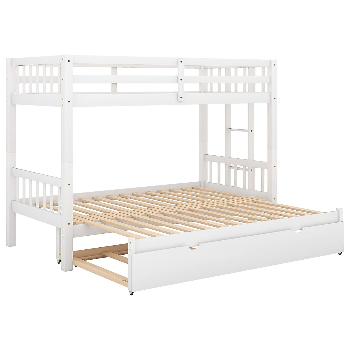 BOVZA Twin Over Twin/King Pull-Out Bunk Bed with Trundle, Extendable Bunk Beds for Kids, Teens, Adults, White