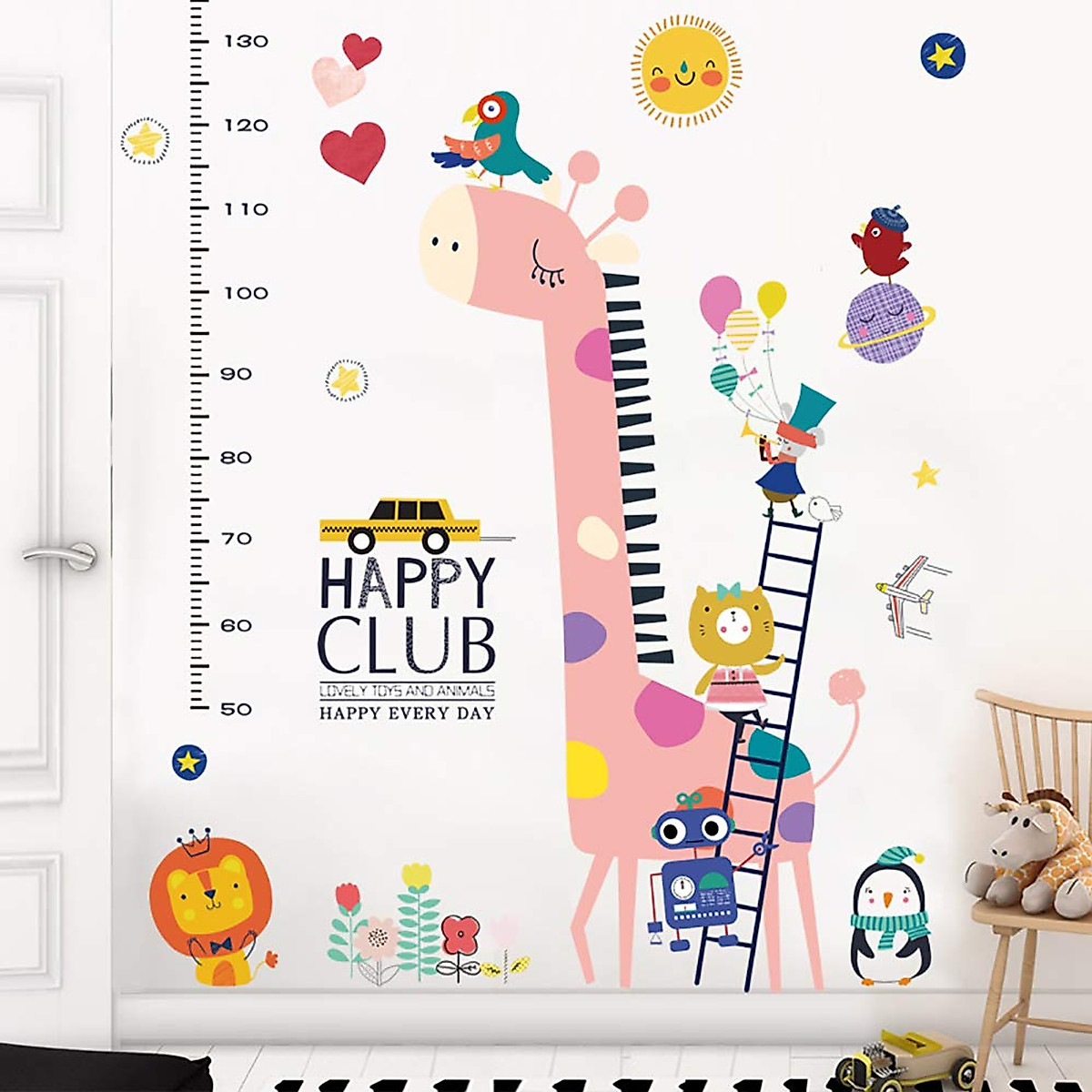 SENGTER Kids Height Growth Chart Wall Stickers Removable Cartoon Giraffe Height Measurement Wall Decal Decor for Kids Boys Girls Nursery Bedroom Living Room