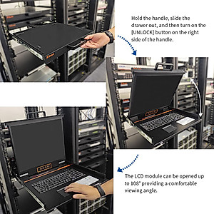 1U Rackmount KVM Console, 17" Rack Mount Monitor Keyboard, Single Port VGA KVM, 18.9" Deep, 1280X1024 60Hz, Includes 1 USB VGA KVM Cable,1 Power Cord,2 Brackets, Support Windows, Linux, Mac and Sun