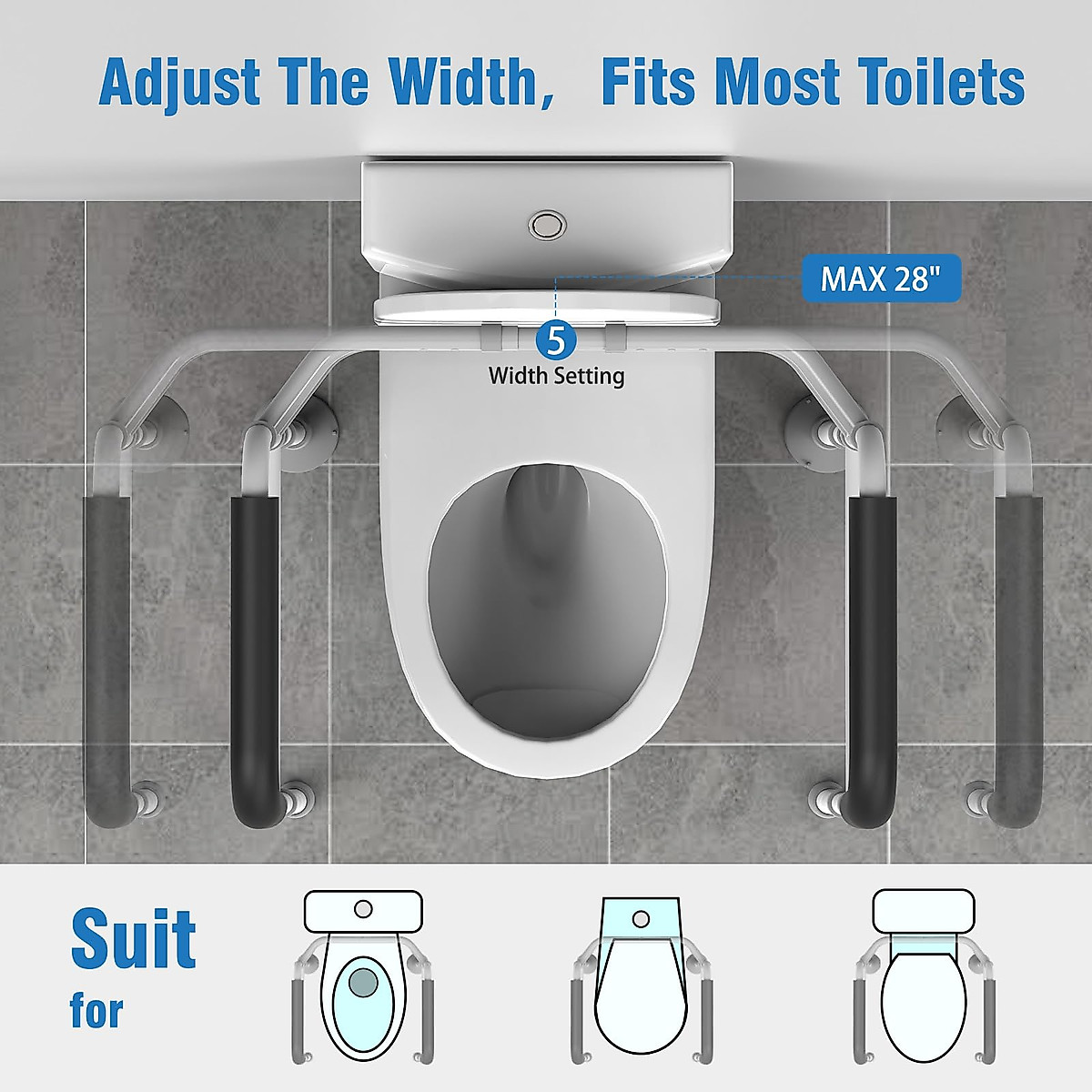 WISDEER Toilet Safety Rails Stand Alone - Adjustable Detachable Toilet Safety Frame with Handles for Elderly and Handicapped - Heavy-Duty Toilet Safety Rails Fit Most Toilets