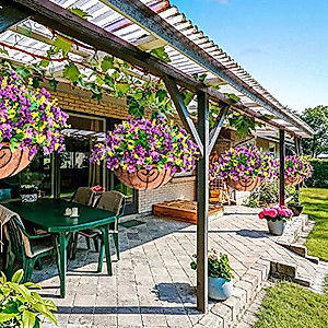 Homsunny Artificial Hanging Flowers in Basket Outdoor Indoor Patio Lawn Garden Decor, Hanging Daisy Basket with 12inch Coconut Lining Chain Flowerpot (Dark Purple)