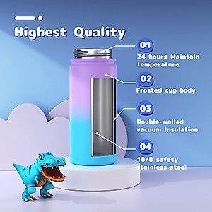 Kids Water Bottle, 2-Pack 16oz Water Bottles Kids with Straw and Stickers, Stainless Steel Vacuum Double Wall Insulated cup, Kids Water Bottle for School, Gifts for Boys and Girls(Blue/Purple)
